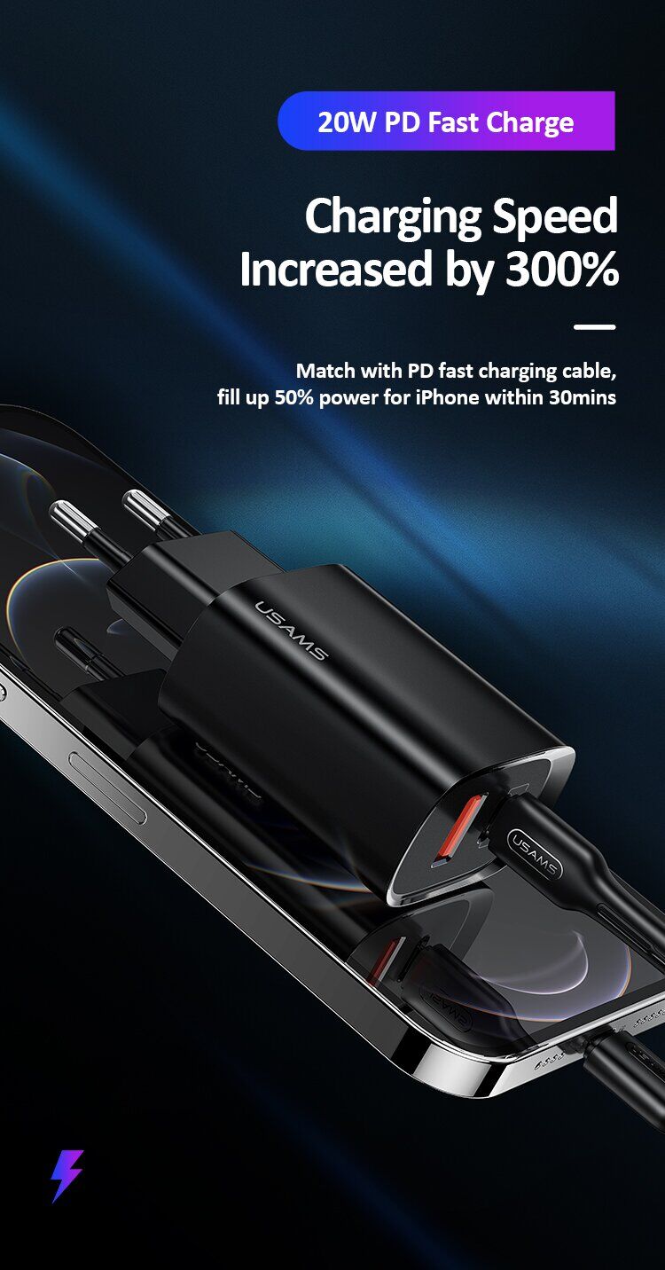 ᐉ Сетевое зарядное устройство USAMS US-CC121 T35 QC3.0 + PD3.0 Fast ...