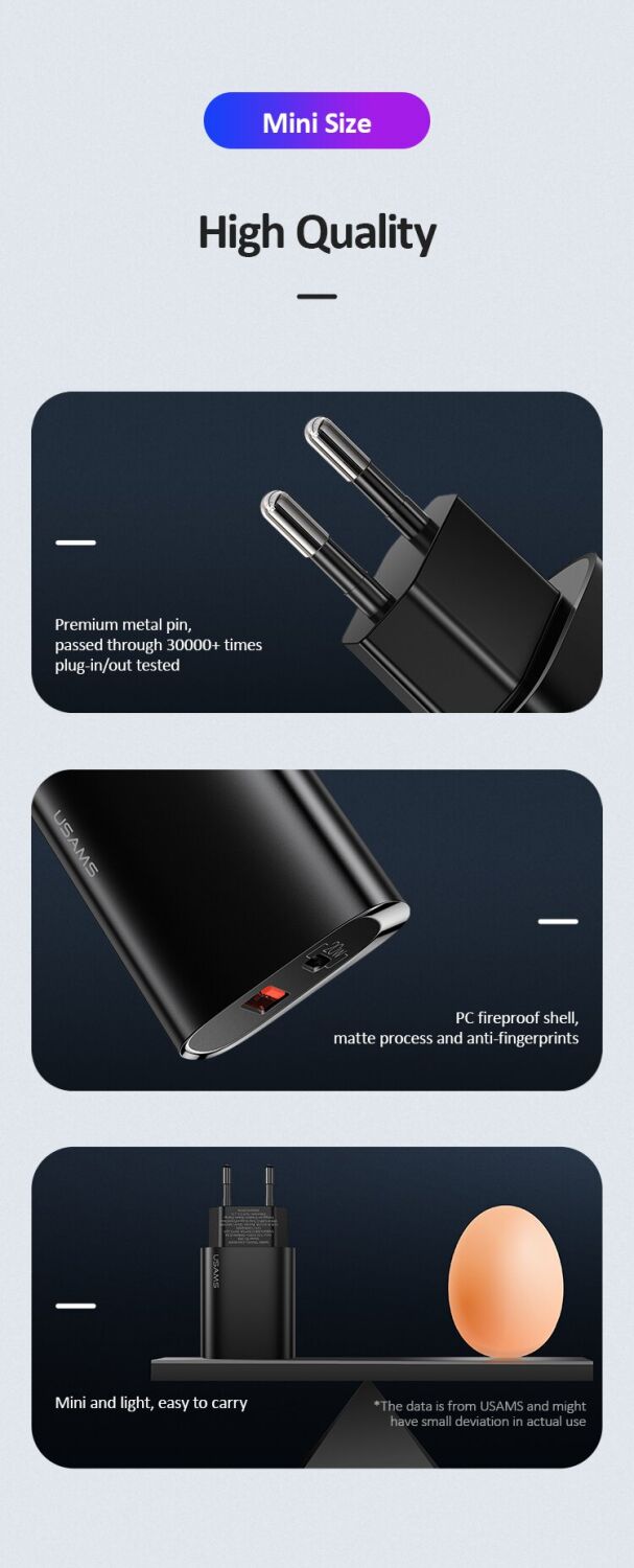 ᐉ Сетевое зарядное устройство USAMS US-CC121 T35 QC3.0 + PD3.0 Fast ...